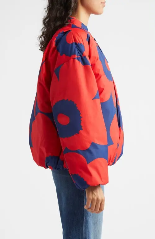 Marimekko Unikko Lightweight Padded Bomber Jacket In Red Blue - 60